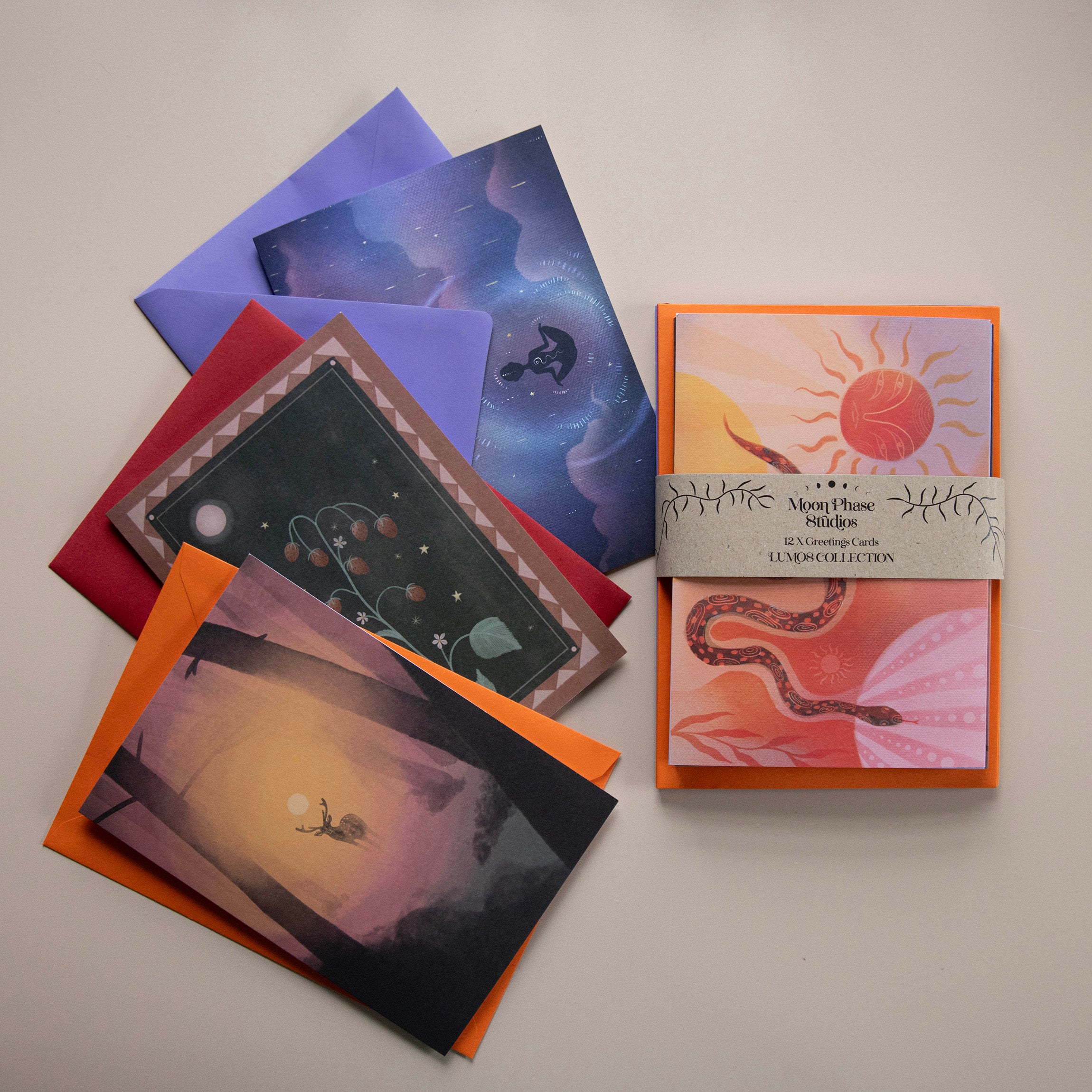 Greeting Cards x 12 | Lumos Collection – Moon Phase Studios